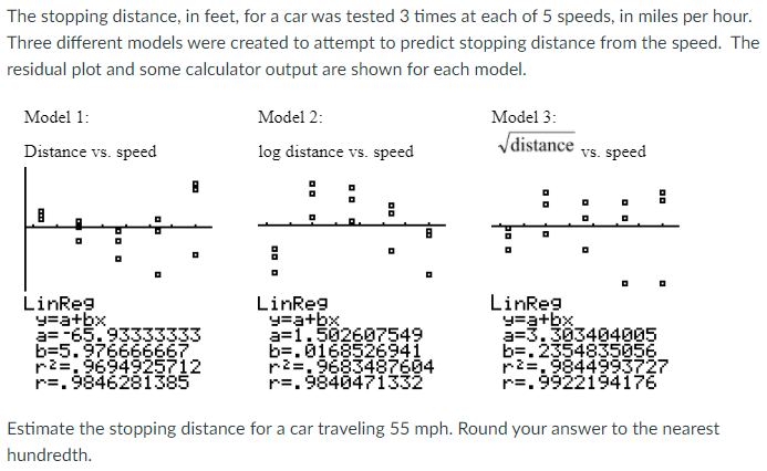 Solved The stopping distance, in feet, for a car was tested | Chegg.com