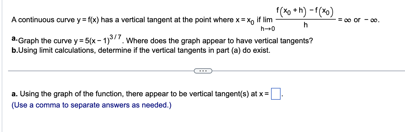 Solved A continuous curve y=f(x) has a vertical tangent at | Chegg.com