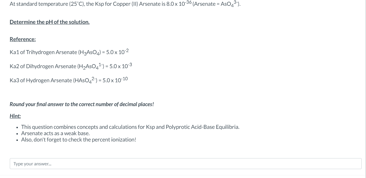 Solved At ﻿standard temperature (25°C), ﻿the Ksp ﻿for Copper | Chegg.com