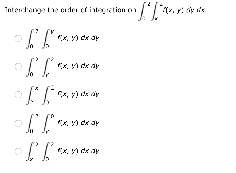 Solved Interchange the order of integration on f(x, y) dy | Chegg.com