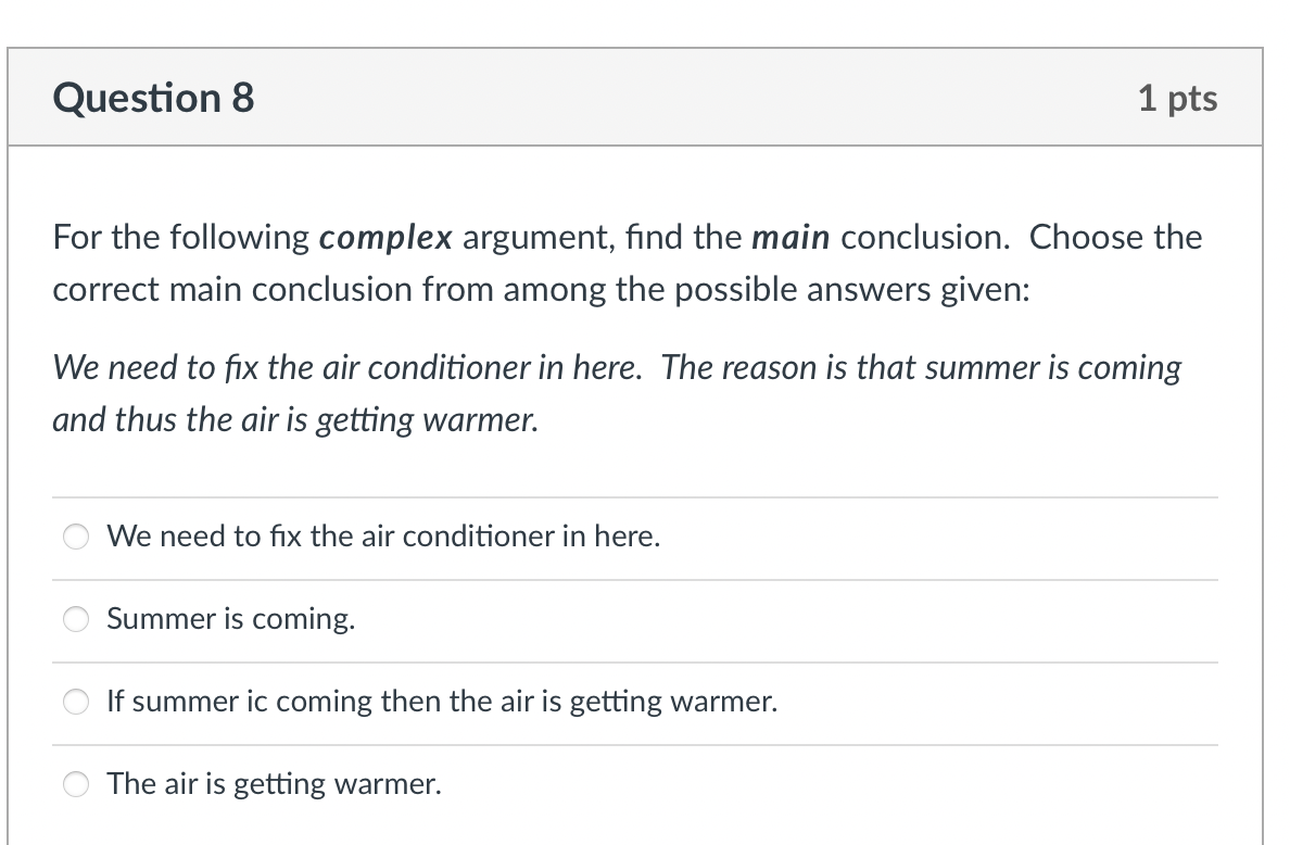 Solved Question 7 1 pts For the following complex argument, | Chegg.com