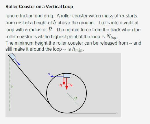 Solved Roller Coaster on a Vertical Loop Ignore friction and | Chegg.com