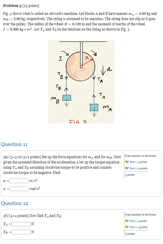 Solved Fig. 3 shows what is called an Atwood’s machine. Let | Chegg.com