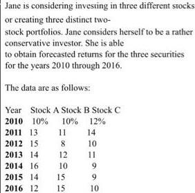 Solved Jane is considering investing in three different | Chegg.com