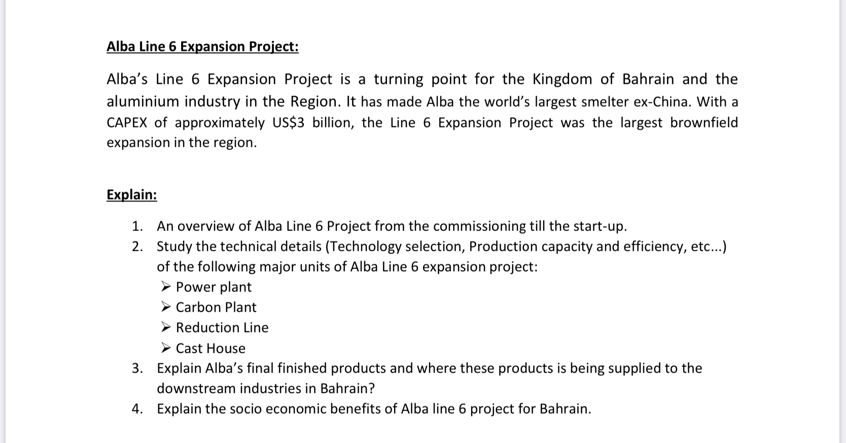 Alba Line 6 Expansion Project: Alba's Line 6 | Chegg.com