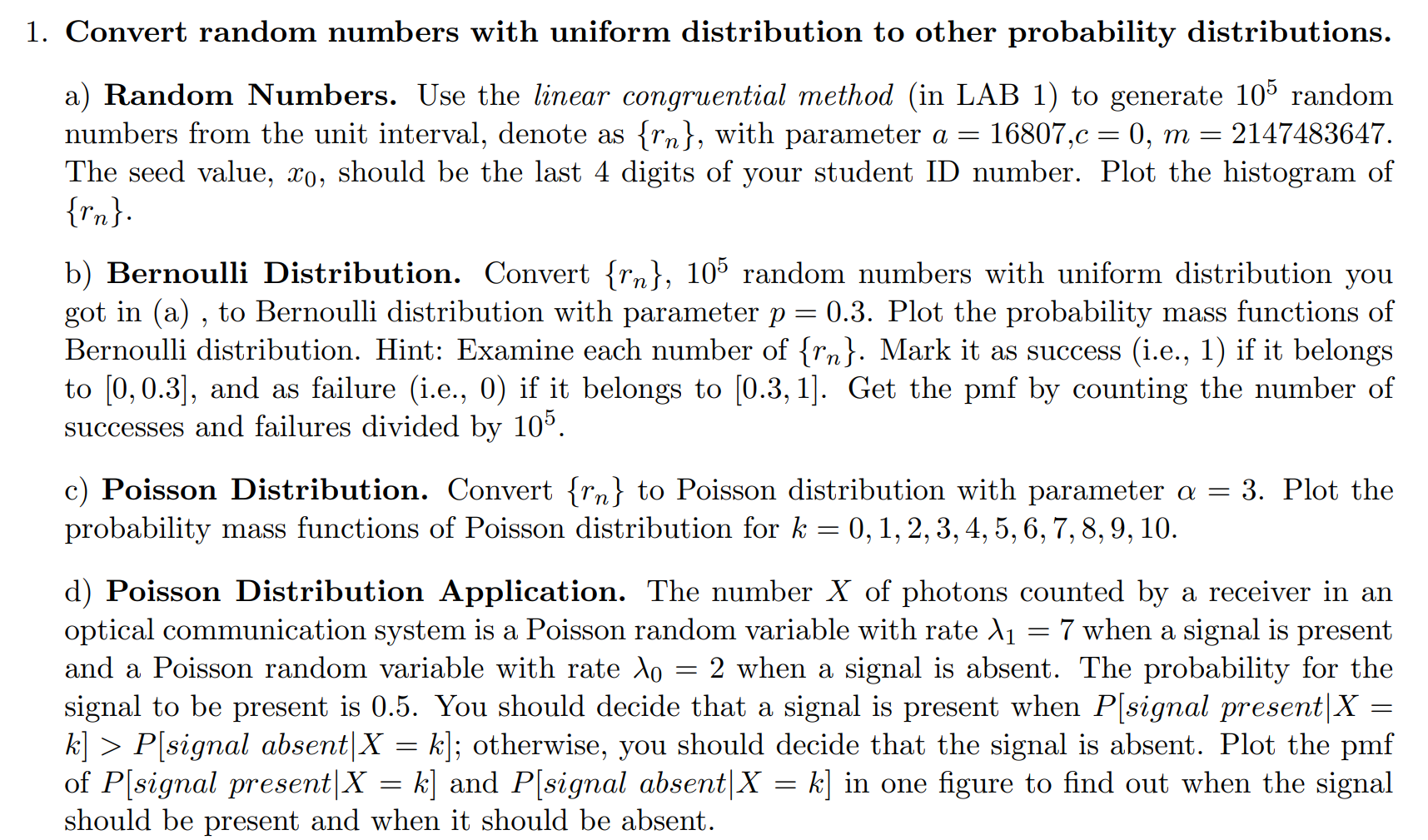 1. Convert random numbers with uniform distribution | Chegg.com