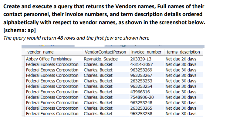 Solved Create and execute a query that returns the Vendors | Chegg.com