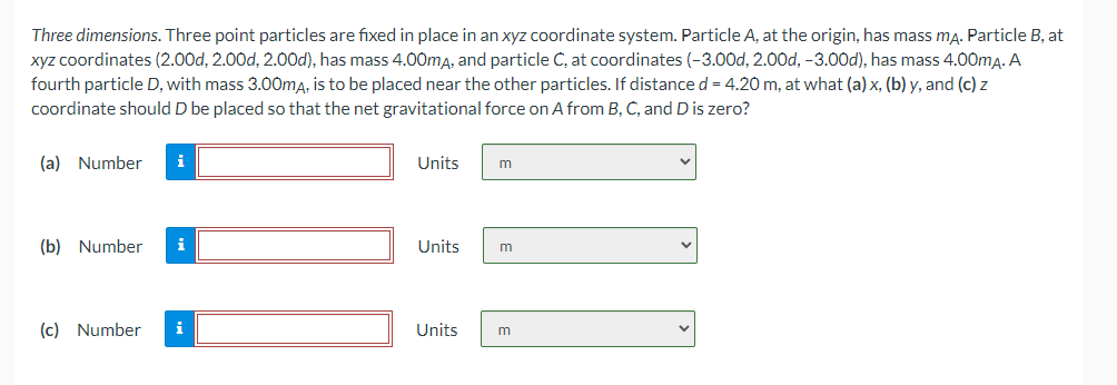 Solved Three dimensions. Three point particles are fixed in | Chegg.com