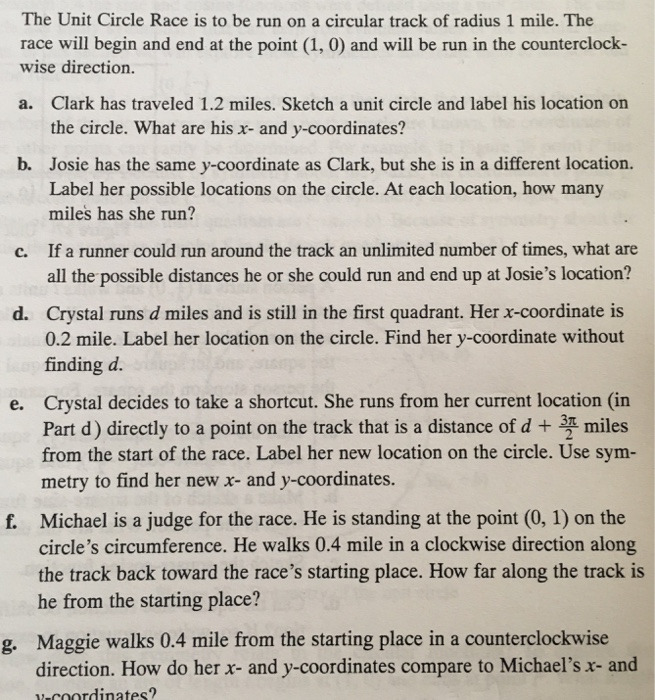 Solved The Unit Circle Race is to be run on a circular track | Chegg.com