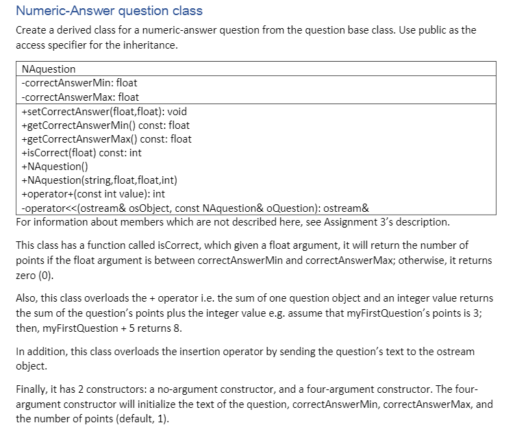 Solved Question class Create a class for a question. | Chegg.com