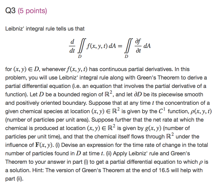 Q3 (5 points) Leibniz' integral rule tells us that | Chegg.com