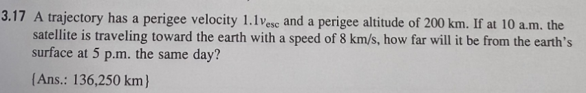 Solved 17 A trajectory has a perigee velocity 1.1vesc and a | Chegg.com