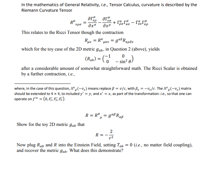 Solved In the mathematics of General Relativity, i.e., | Chegg.com