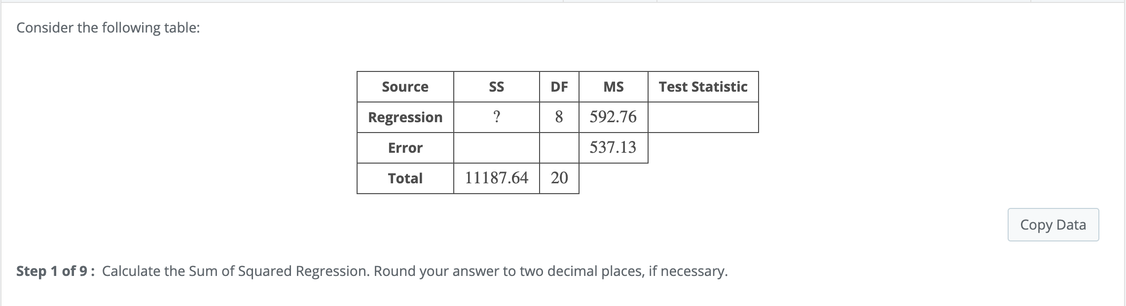 Solved Step 1 of 9: Calculate the Sum of Squared Error. | Chegg.com