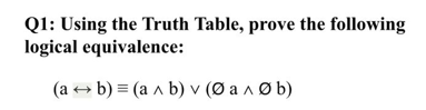Solved Q1: Using the Truth Table, prove the following | Chegg.com