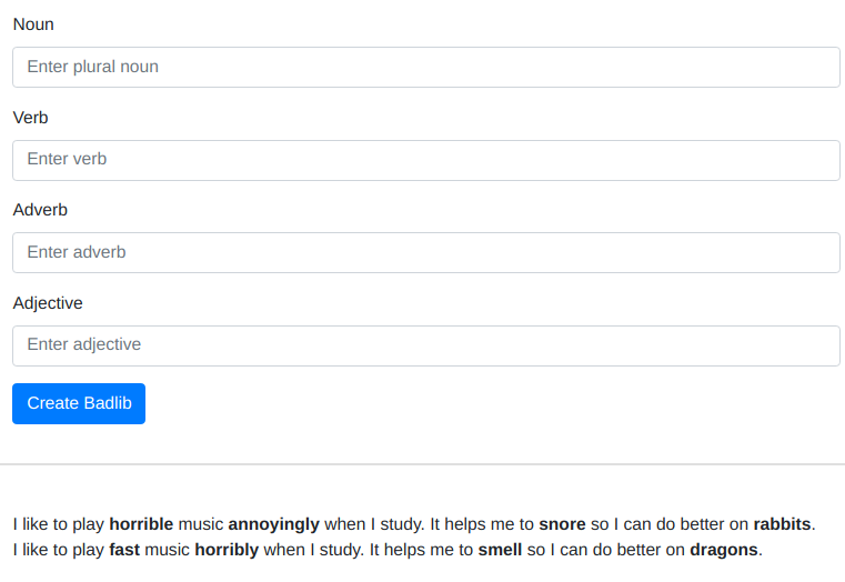 PHP and MySQL - Mad Libs Game Create a simple | Chegg.com