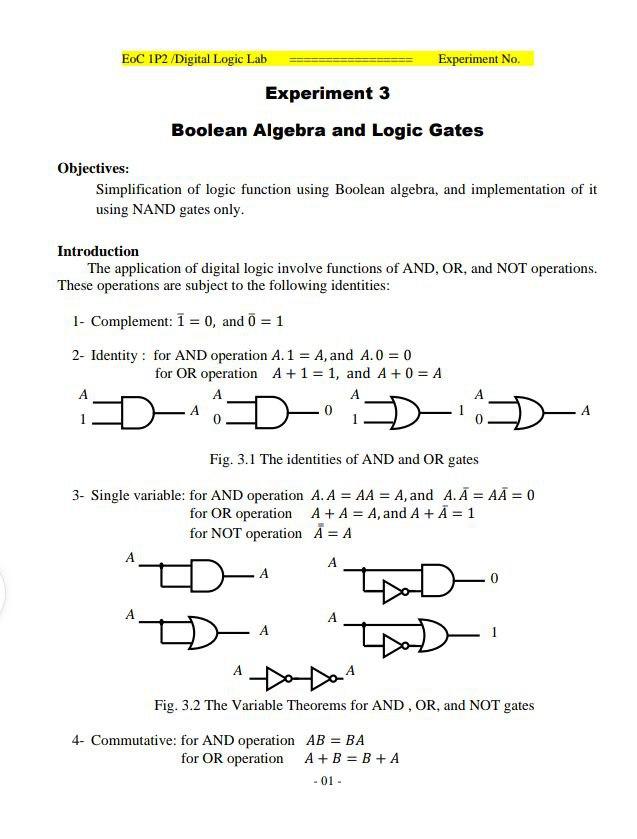 Solved Experiment No. EoC 1P2 /Digital Logic Lab Experiment | Chegg.com