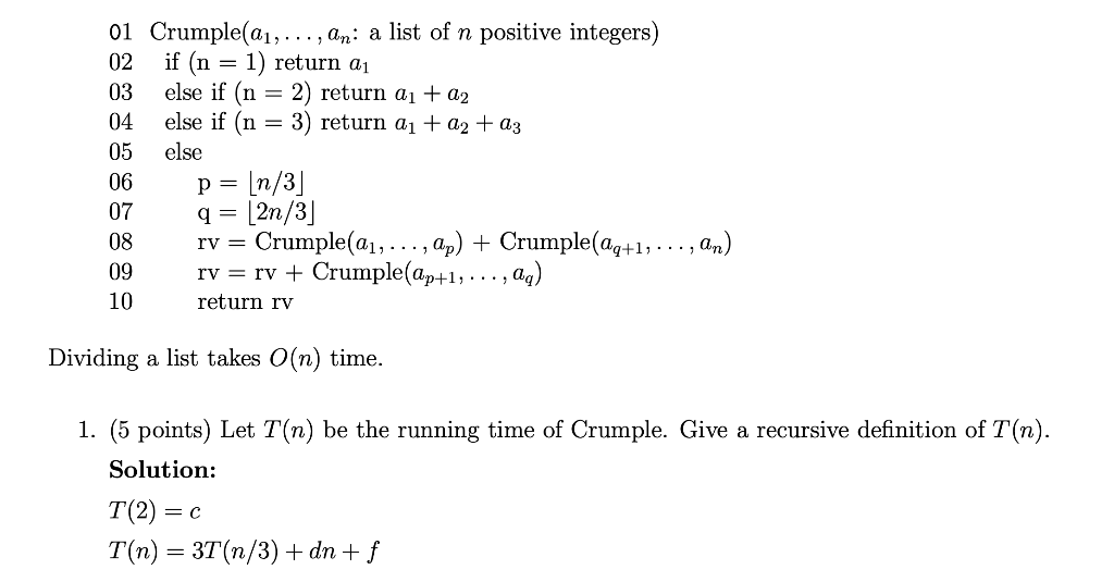 Solved 01 Crumple (a1,…,an : a list of n positive integers) | Chegg.com