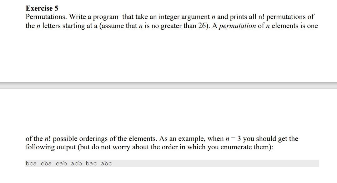 Solved Exercise 5 Permutations Write A Program That Take An