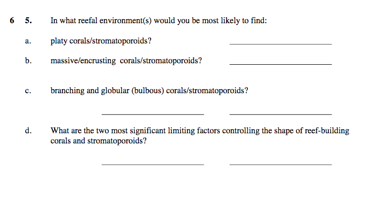 Solved 6 5 In what reefal environment(s) would you be most | Chegg.com