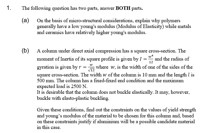 Solved 1. The following question has two parts, answer BOTH | Chegg.com