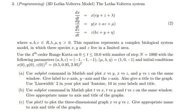 3. (Programming) (3D Lotka-Volterra Model) The | Chegg.com