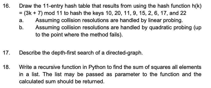 Solved 16. a. Draw the 11-entry hash table that results from | Chegg.com