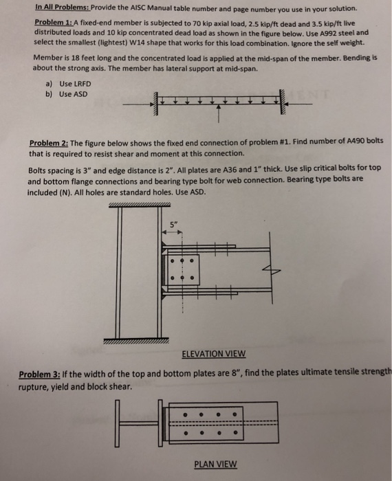 Solved In All Problems: Provide the AISC Manual table number | Chegg.com