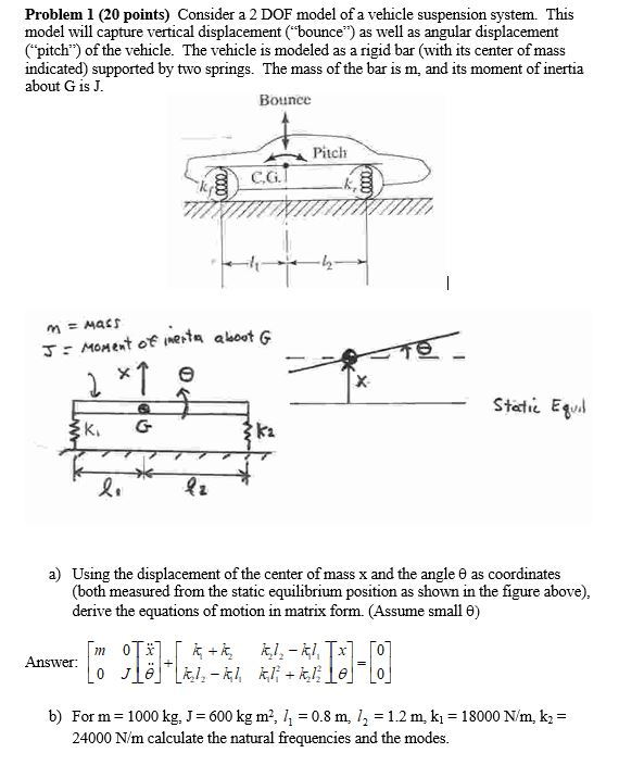 Solved Problem 1 (20 points) Consider a 2 DOF model of a | Chegg.com