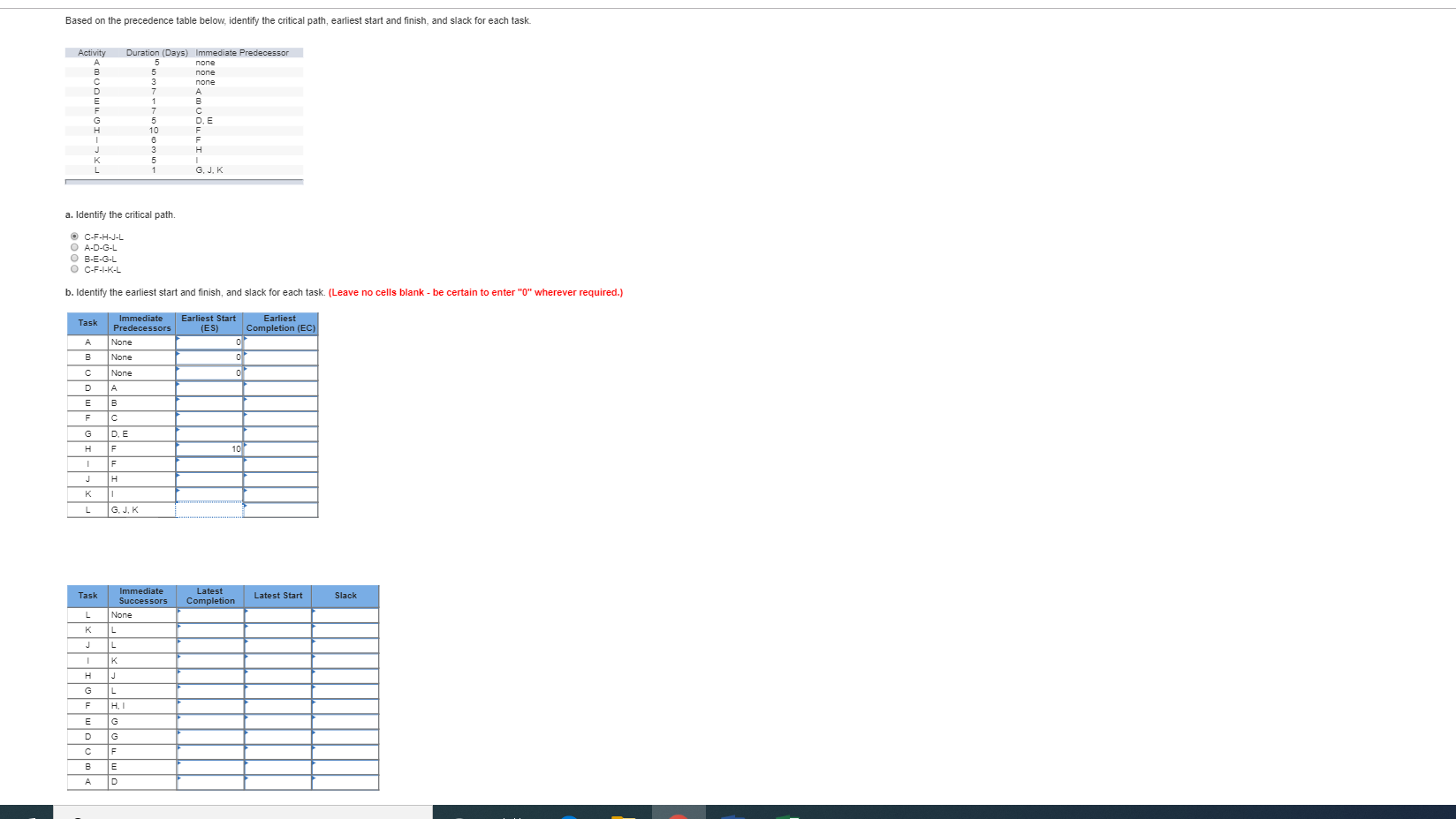 Solved Based on the precedence table below, identify the | Chegg.com