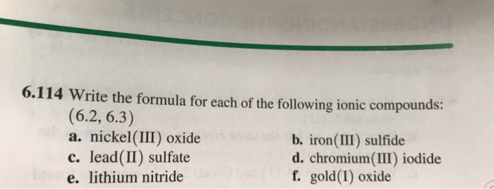 Solved 6.114 Write the formula for each of the following | Chegg.com