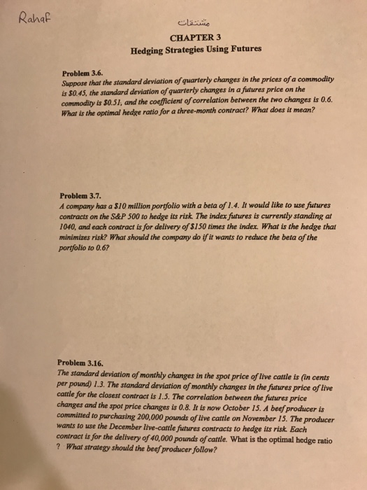 Solved Raha CHAPTER 3 Hedging Strategies Using Futures | Chegg.com