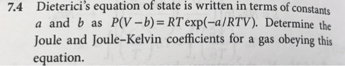 Solved Dieterici's equation of state is written in terms of | Chegg.com