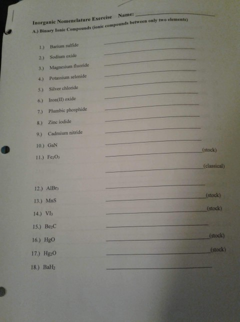Solved Inorganic Nomenclature Exercise Name: A.) Binary | Chegg.com