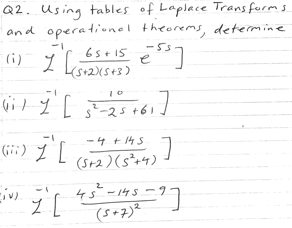 Solved Q2. Using tables of Laplace Transforms and | Chegg.com