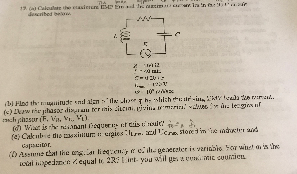 Solved 17. (a) Calculate the maximum EMF Em and the maximum | Chegg.com