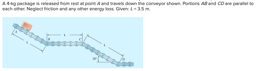 Solved A 4-kg package is released from rest at point A and | Chegg.com