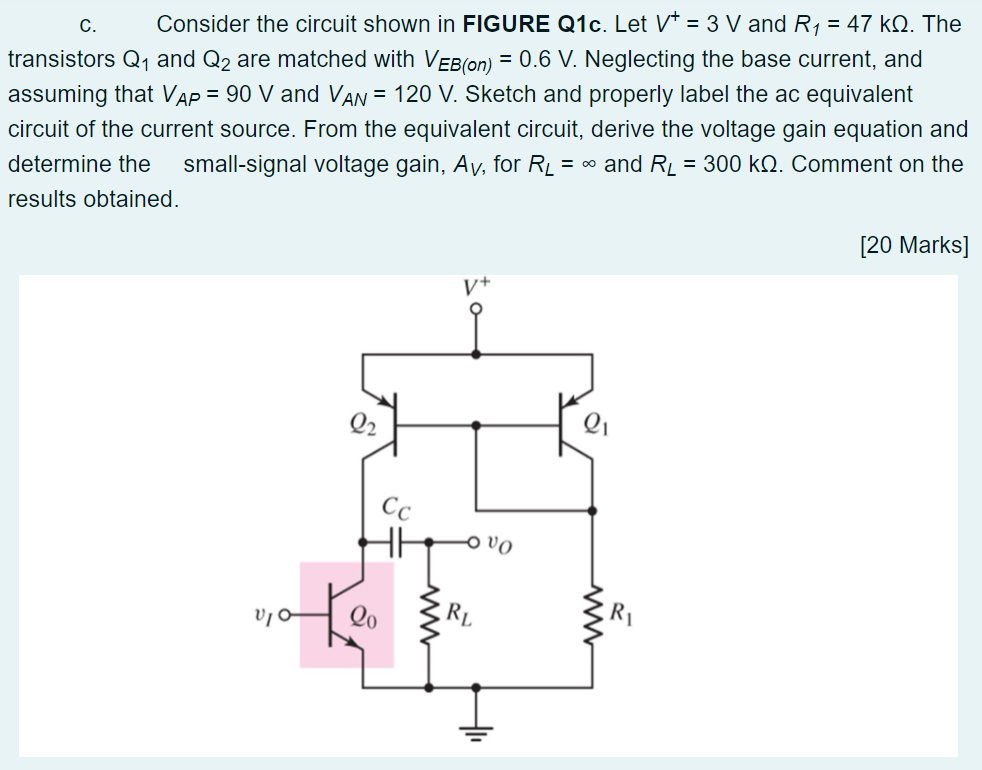 Solved C. Consider the circuit shown in FIGURE Q1c. Let V+ = | Chegg.com