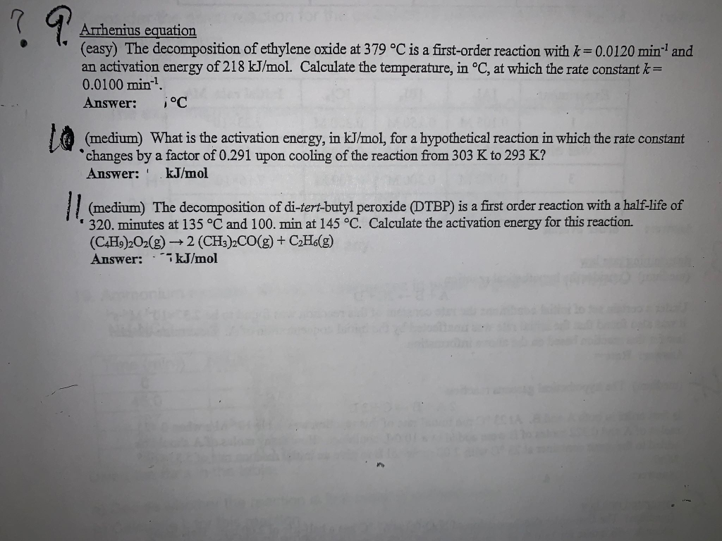 Solved 'The decomposition of ethylene oxide at 379 C is a | Chegg.com