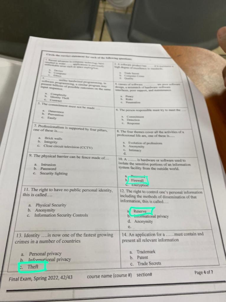 Solved Queation (1,b)=15 marks Circle the correct statement | Chegg.com