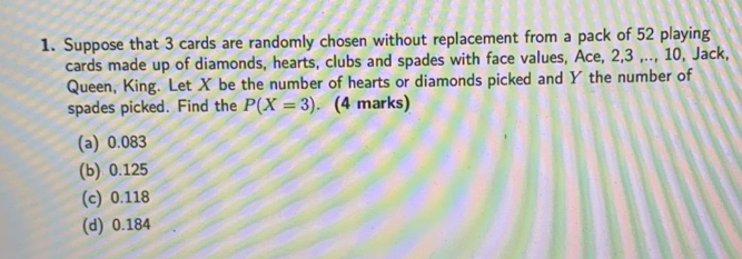 Solved 1. Suppose that 3 cards are randomly chosen without | Chegg.com