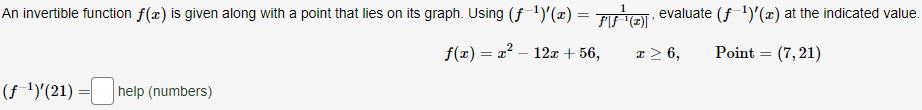 Solved An Invertible Function F X ﻿is Given Along With A