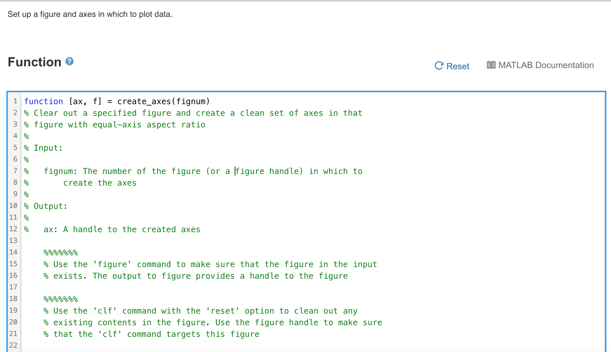 Set Up A Figure And Axes In Which To Plot Data Function ® C Reset Matlab Documentation 1 2625