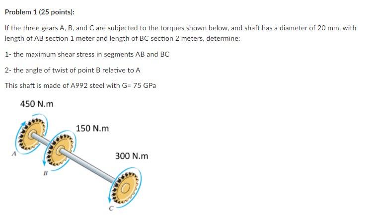 Solved Problem 1 (25 points): If the three gears A, B, and | Chegg.com
