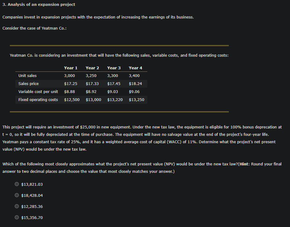 Solved 3. Analysis of an expansion project Companies invest | Chegg.com