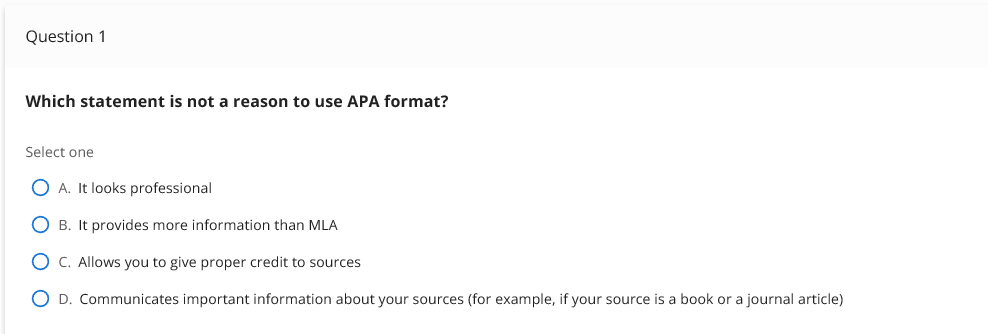 Solved Which statement is not a reason to use APA format? | Chegg.com