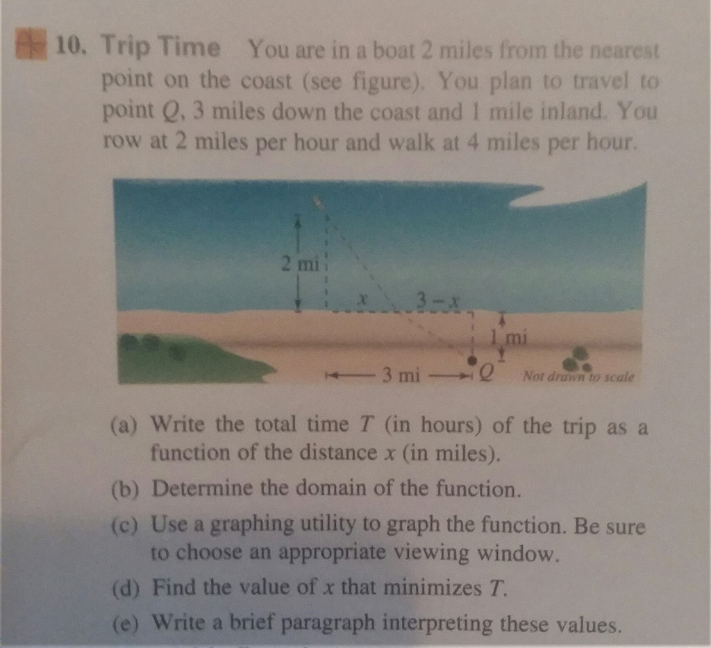 Solved 10. Trip Time You are in a boat 2 miles from the | Chegg.com