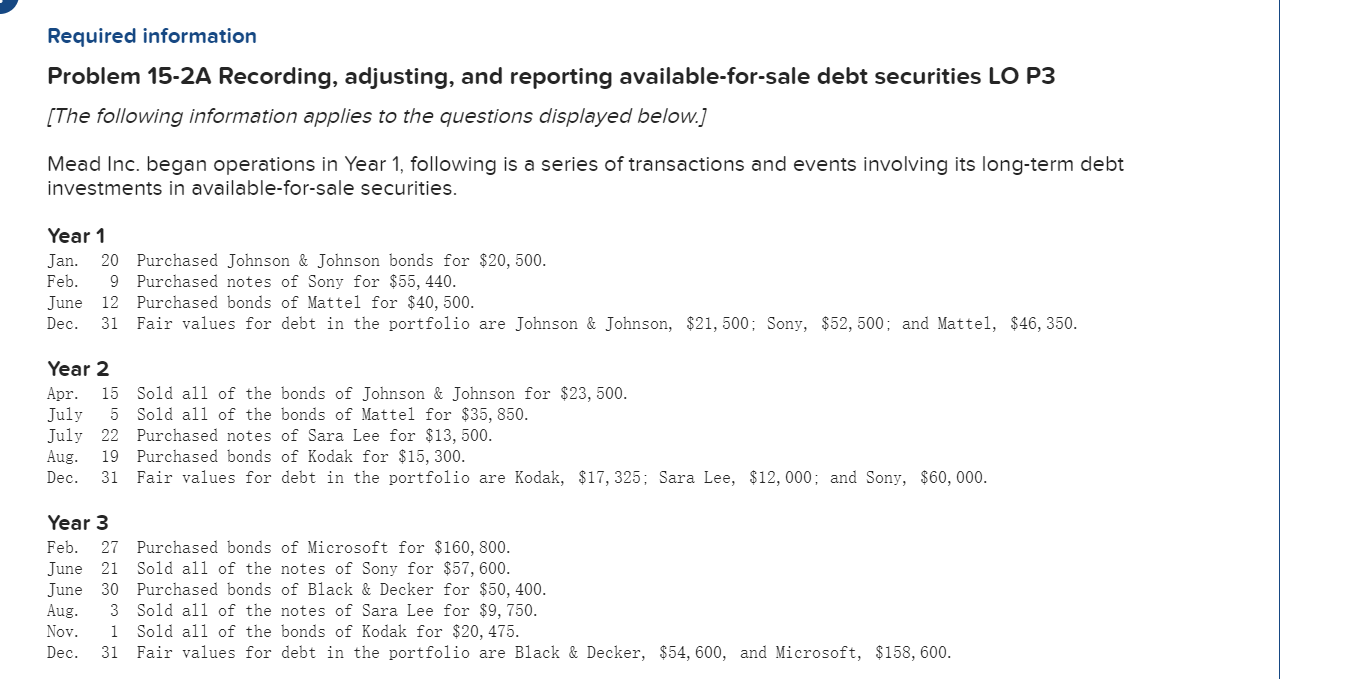 Solved Required information Problem 15-2A Recording, | Chegg.com