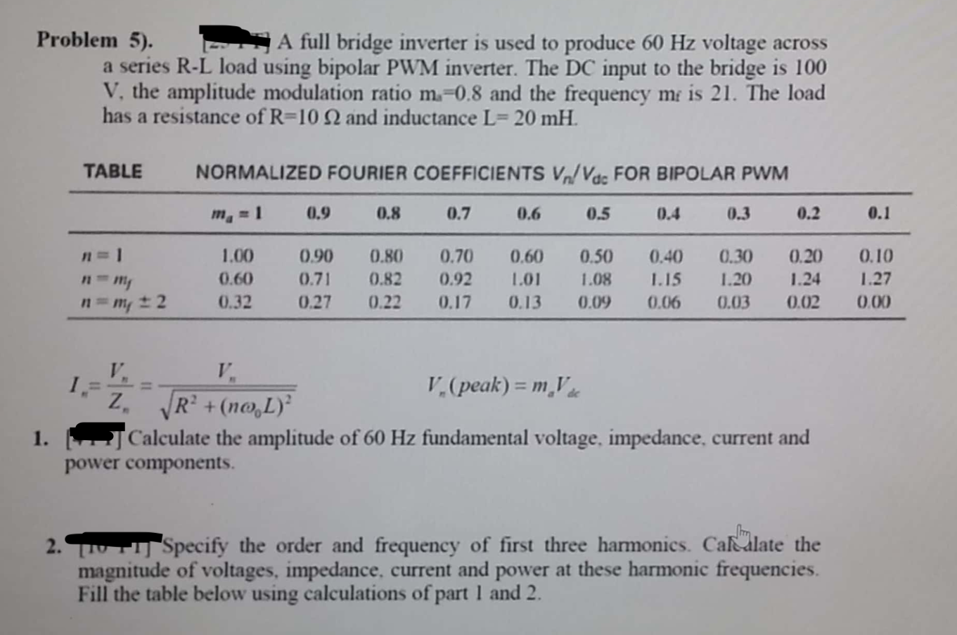 Solved Problem 5). a series R-L load using bipolar PWM | Chegg.com