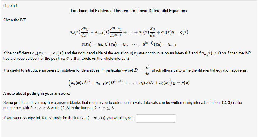 Solved (1 point) Fundamental Existence Theorem for Linear | Chegg.com